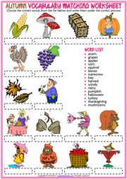 Autumn ESL Vocabulary Worksheets